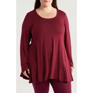 24SEVEN COMFORT APPAREL Long Sleeve Asymmetrical Tunic Top - Wine
