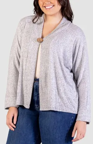 24SEVEN COMFORT APPAREL One-button Cardigan - Grey