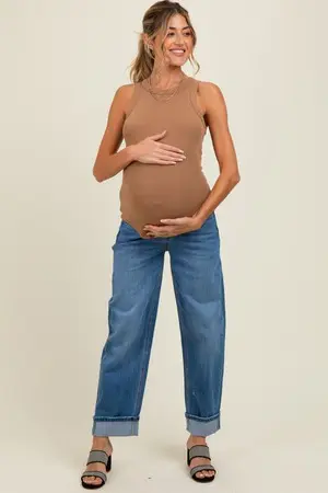 PINKBLUSH Rolled Cuffed Barrel Leg Maternity Jeans