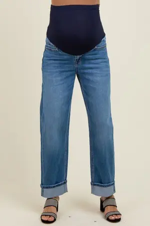 PINKBLUSH Rolled Cuffed Barrel Leg Maternity Jeans