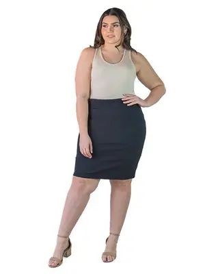 24SEVEN COMFORT APPAREL Stretch Elastic Waist Skirt - Black
