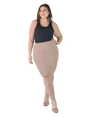 24SEVEN COMFORT APPAREL Stretch Elastic Waist Skirt - Mocha