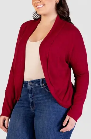 24SEVEN COMFORT APPAREL Curved Hem Bolero Jacket - Red