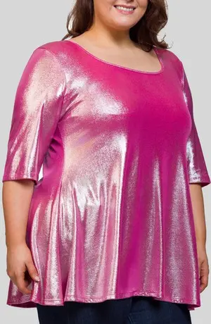 24SEVEN COMFORT APPAREL 24seven Comfort Apparel Metallic Flare Tunic Pink