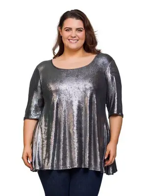 24seven Comfort Apparel Metallic Kaftans Tunics