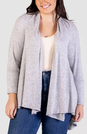 24SEVEN COMFORT APPAREL Open Front Waterfall Cardigan - Grey