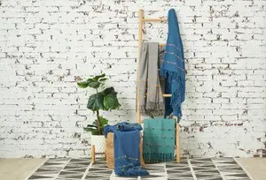 Carol & Frank 50" X 60" Tabb Indigo & Citron Handcrafted Textured Tufts Throw Blanket