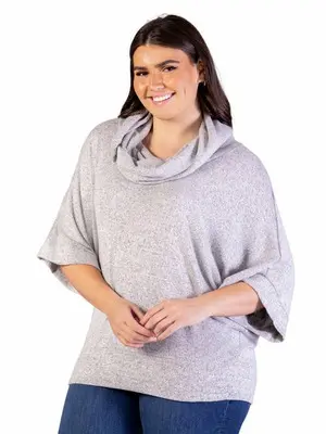 24SEVEN COMFORT APPAREL Cowl Neck Dolman Sleeve Top - Grey