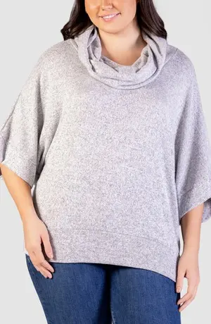 24SEVEN COMFORT APPAREL Cowl Neck Elbow Sleeve Sweater - Grey