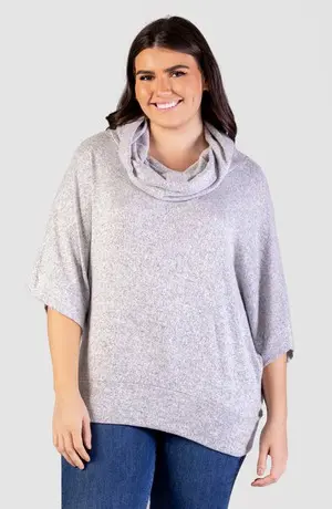 24SEVEN COMFORT APPAREL Cowl Neck Elbow Sleeve Sweater - Grey