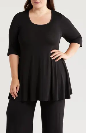 24SEVEN COMFORT APPAREL Asymmetrical Hem Tunic Top - Black