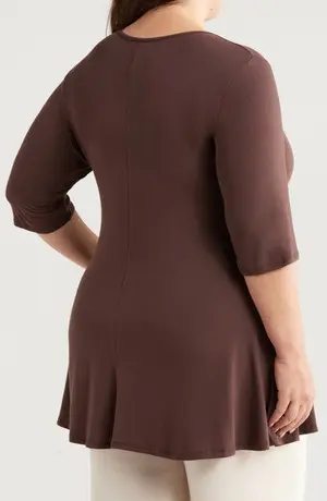 24SEVEN COMFORT APPAREL Asymmetrical Hem Tunic Top - Brown