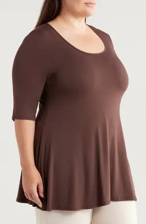24SEVEN COMFORT APPAREL Asymmetrical Hem Tunic Top - Brown