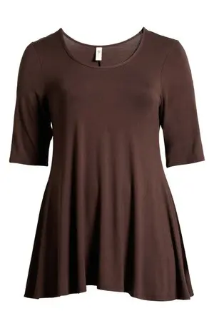 24SEVEN COMFORT APPAREL Asymmetrical Hem Tunic Top - Brown