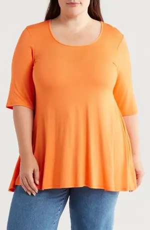 24SEVEN COMFORT APPAREL Asymmetrical Hem Tunic Top - Carrot