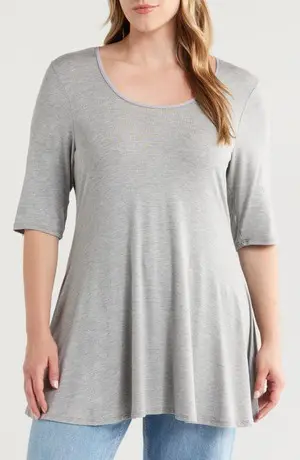 24SEVEN COMFORT APPAREL Asymmetrical Hem Tunic Top - Heather Grey
