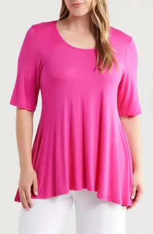 24SEVEN COMFORT APPAREL Asymmetrical Hem Tunic Top - Pink