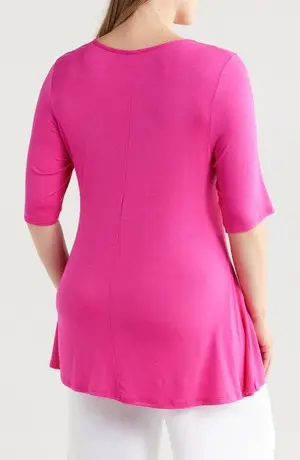 24SEVEN COMFORT APPAREL Asymmetrical Hem Tunic Top - Pink