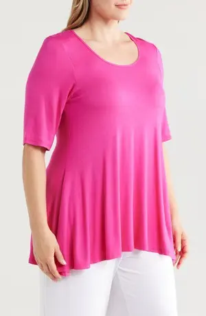 24SEVEN COMFORT APPAREL Asymmetrical Hem Tunic Top - Pink