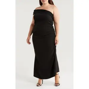 24SEVEN COMFORT APPAREL One-shoulder Ruched Maxi Dress - Black