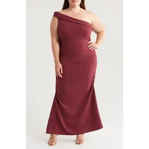 24SEVEN COMFORT APPAREL One-shoulder Ruched Maxi Dress - Brick