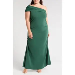 24SEVEN COMFORT APPAREL One-shoulder Ruched Maxi Dress - Hunter