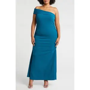 24SEVEN COMFORT APPAREL One-shoulder Ruched Maxi Dress - Teal