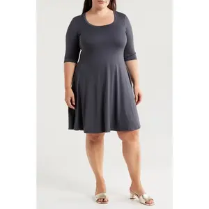 24SEVEN COMFORT APPAREL Scoop Neck Jersey Dress - Charcoal