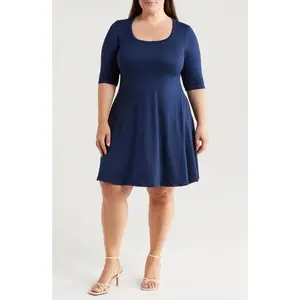 24SEVEN COMFORT APPAREL Scoop Neck Jersey Dress - Navy