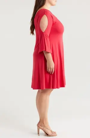 24SEVEN COMFORT APPAREL Crisscross Neck Cold Shoulder Dress - Red