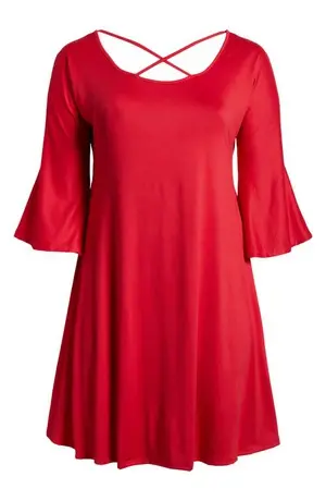 24SEVEN COMFORT APPAREL Crisscross Neck Cold Shoulder Dress - Red