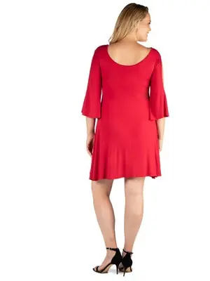 24SEVEN COMFORT APPAREL Crisscross Neck Cold Shoulder Dress - Red