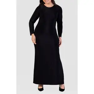 24SEVEN COMFORT APPAREL Shimmery Long Sleeve Maxi Dress - Black