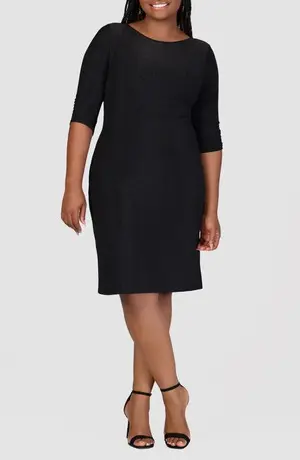 24SEVEN COMFORT APPAREL Shimmer Knit Body-con Dress - Black