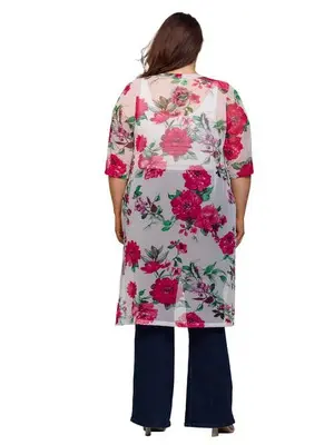 24SEVEN COMFORT APPAREL Floral Duster Cardigan
