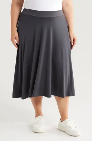 24SEVEN COMFORT APPAREL Flowy Jersey Midi Skirt - Grey