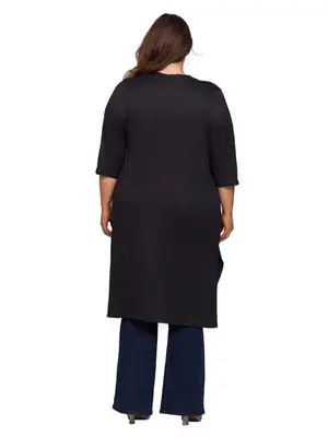 24SEVEN COMFORT APPAREL Open Front Knee Length Duster Cardigan - Black