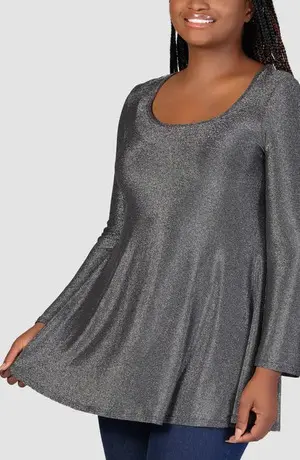 24SEVEN COMFORT APPAREL Metallic Tunic Top - Silver