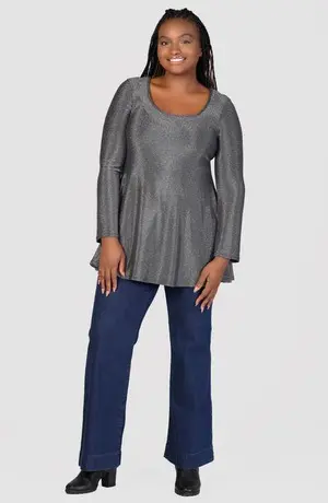 24SEVEN COMFORT APPAREL Metallic Tunic Top - Silver