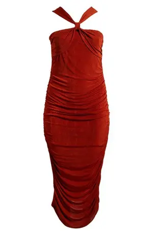 24SEVEN COMFORT APPAREL Cross Neck Stretch Body-con Dress - Rust