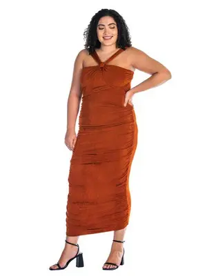 24SEVEN COMFORT APPAREL Cross Neck Stretch Body-con Dress - Rust