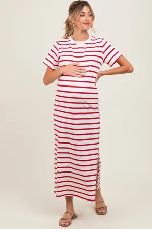 PINKBLUSH Striped Side Slit Maxi Dress - Red