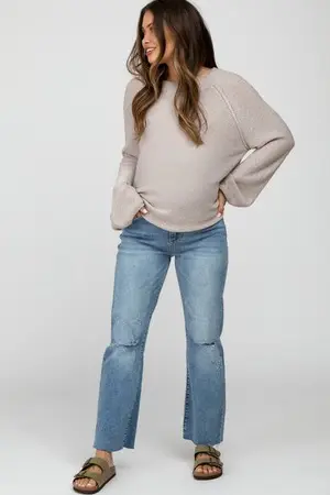PINKBLUSH Straight Leg Frayed Hem Maternity Jeans - Blue