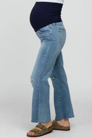 PINKBLUSH Straight Leg Frayed Hem Maternity Jeans - Blue