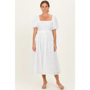 Embroidered Square-Neck Midi Dresses