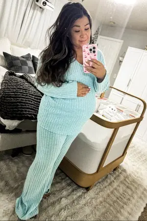 PINKBLUSH Ribbed Soft Knit Long Sleeve Pajama Set - Light Blue
