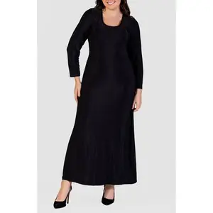 24SEVEN COMFORT APPAREL Shimmer Knit Long Sleeve Maxi Dress - Black