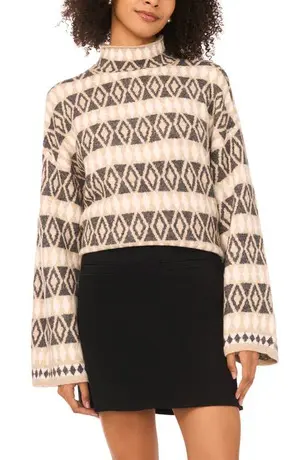 Vince Camuto Diamond Pattern Mock Neck Sweater