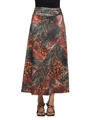 24SEVEN COMFORT APPAREL Animal Patchwork Print Maxi Skirt