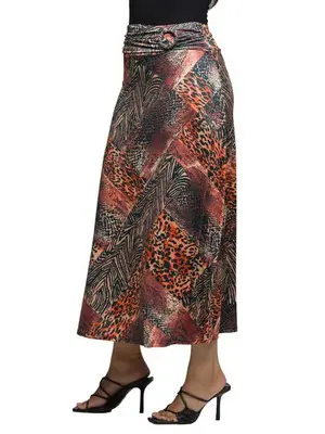24SEVEN COMFORT APPAREL Animal Patchwork Print Maxi Skirt